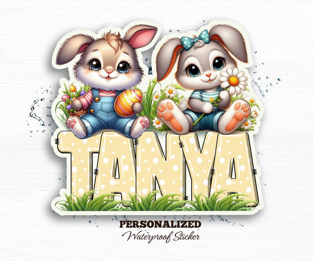 Custom Easter Bunny Name Sticker: Waterproof Pastel Decal - Etsy
