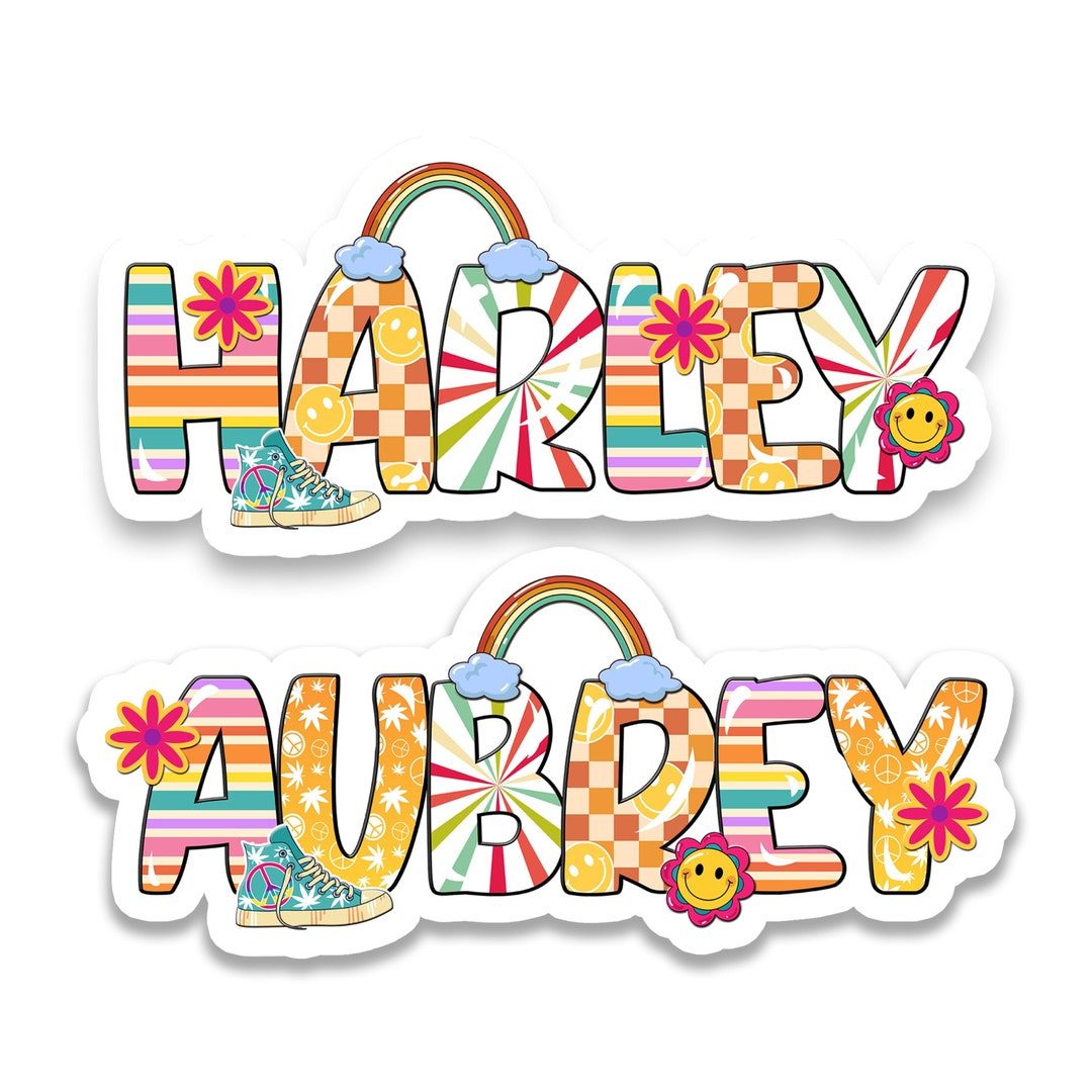 Retro Hippie Custom Name Sticker, Cool Custom Sticker, Personalized ...