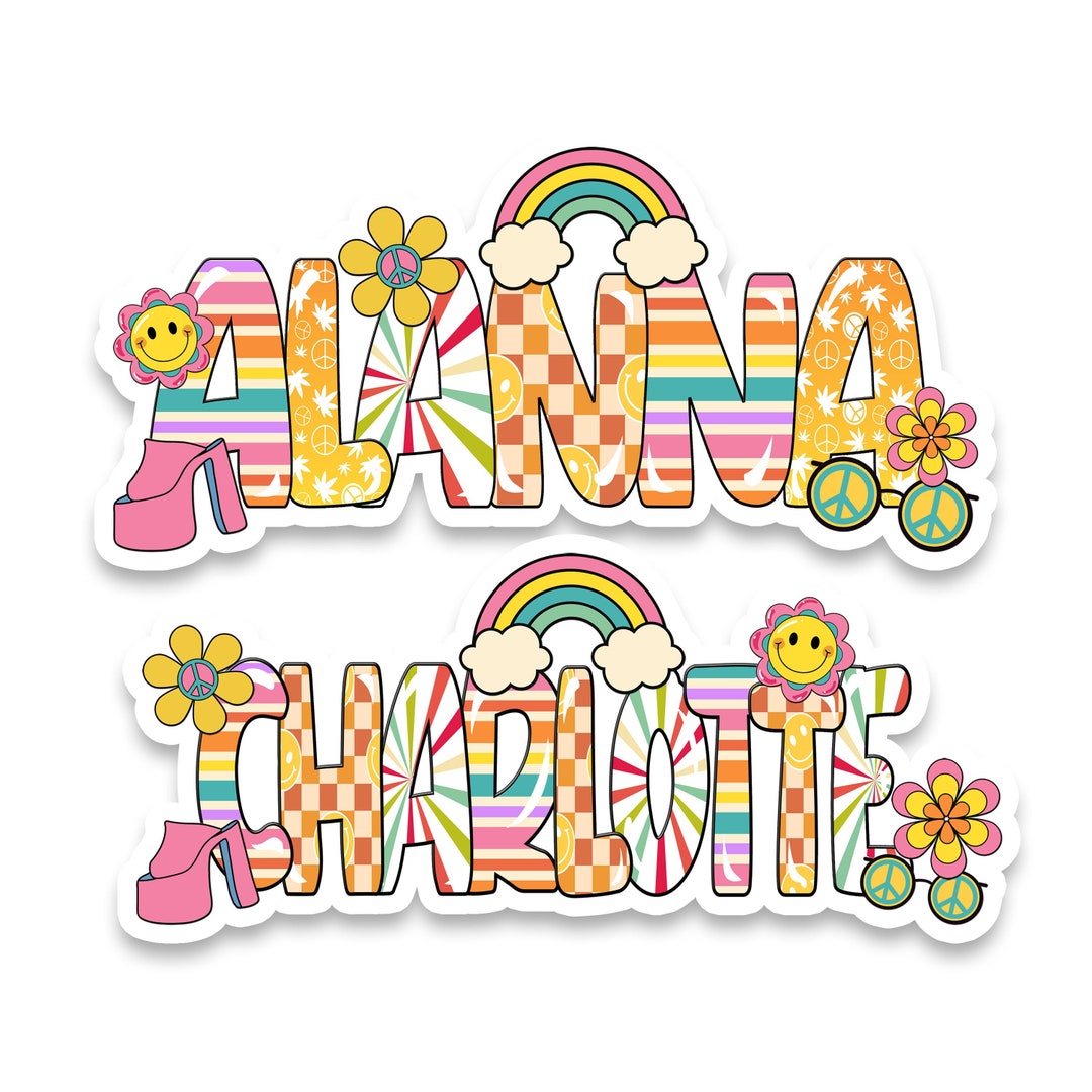 Retro Hippie Custom Name Sticker, Cool Custom Sticker, Personalized ...