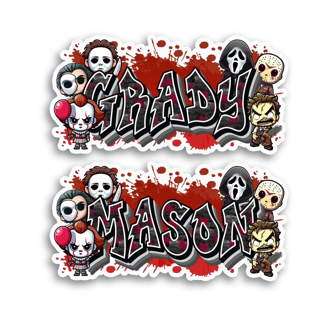 Horror Villains Name Sticker, Slasher Decal, Waterproof Spooky Gift - Etsy