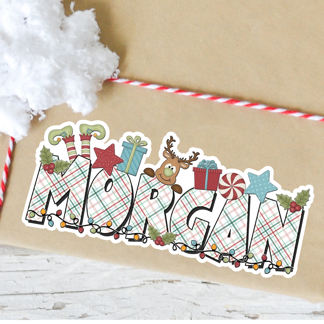 Cute Christmas Name Sticker, Custom Text Stickers, Water Bottle Sticker ...