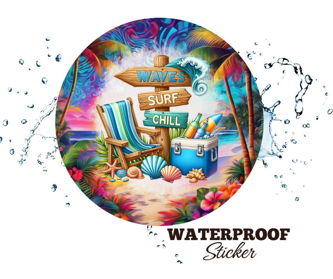 Breezy Waterproof Sticker - Waves Surf Chill - Gift for Beach-dreaming ...