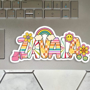 Retro Hippie Custom Name Sticker, Cool Custom Sticker, Personalized ...