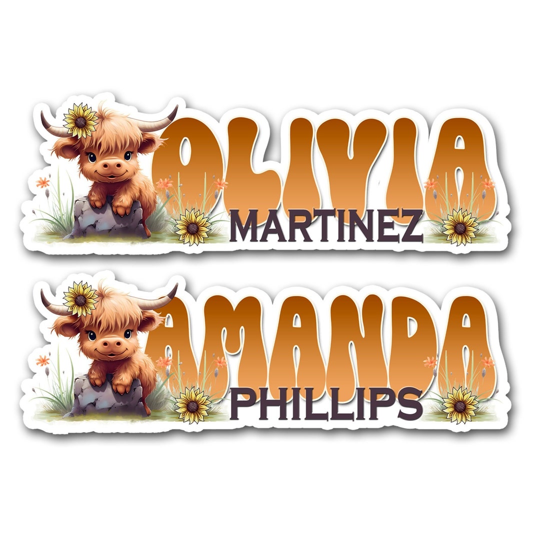 Baby Highland Cow Name Sticker Custom First Last Name - Etsy