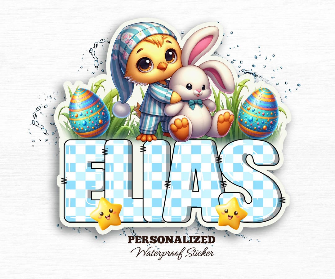 Custom Easter Name Sticker, Waterproof Chick and Bunny Decal ...