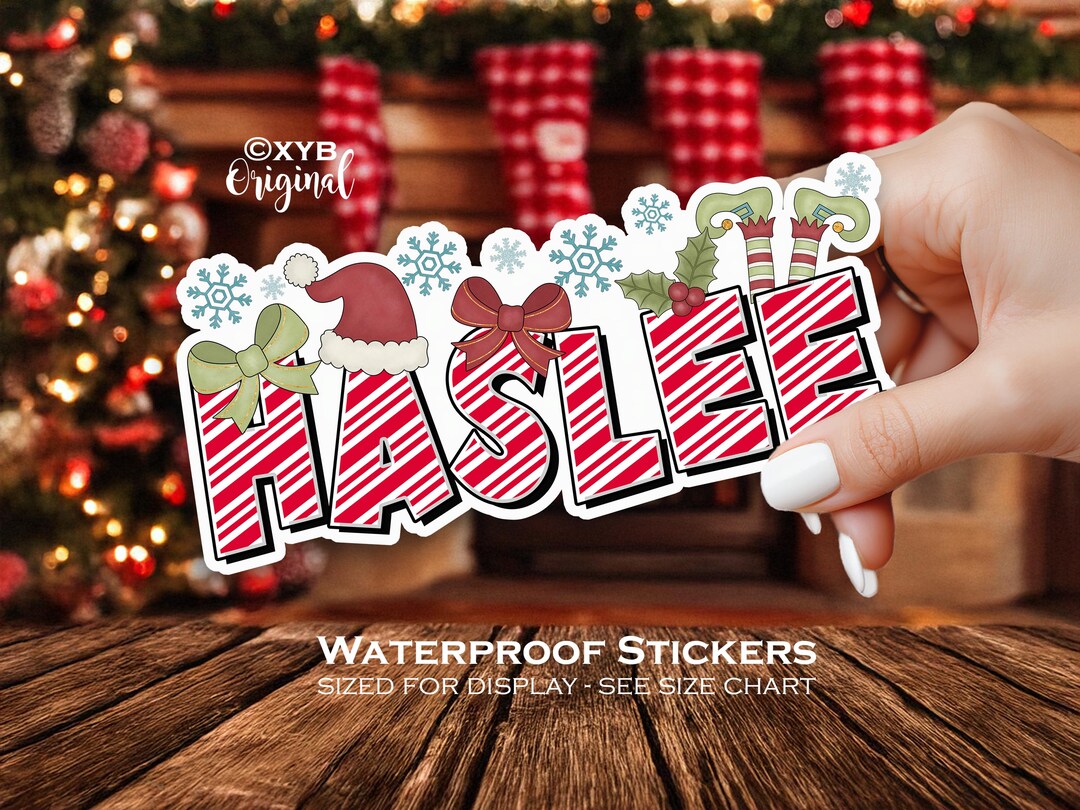 Personalized Christmas Candy Cane Name Sticker: Waterproof Holiday ...