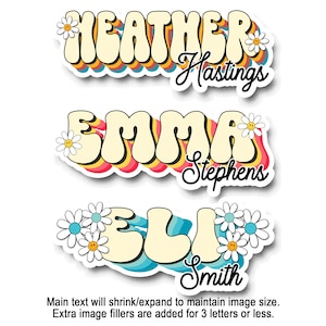 First and Last Name Sticker, Custom Waterproof Retro Decals ...