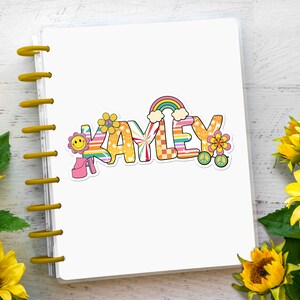 Retro Hippie Custom Name Sticker, Cool Custom Sticker, Personalized ...