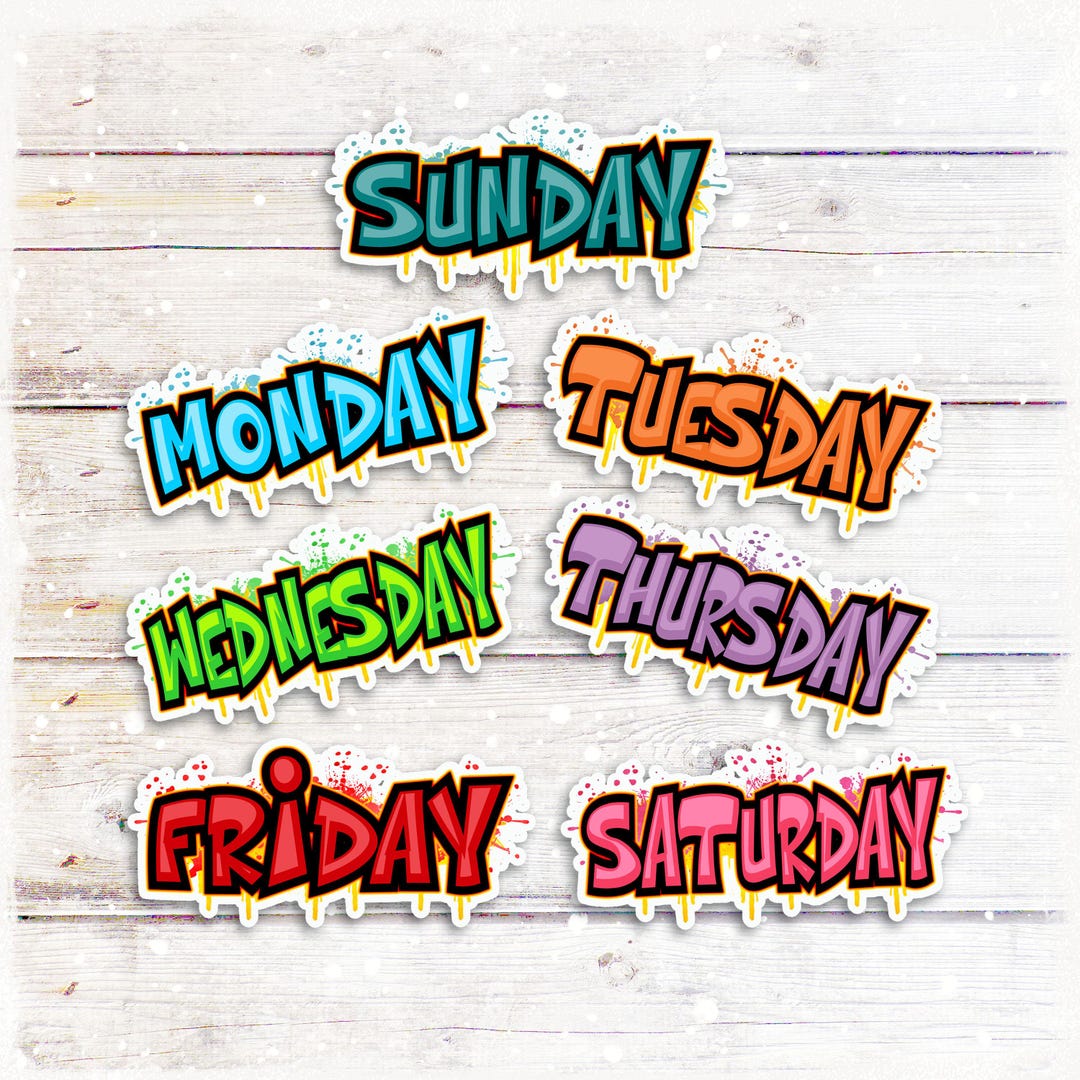 Days of the Week Sticker Labels Graffiti Style - Weekly Planner ...