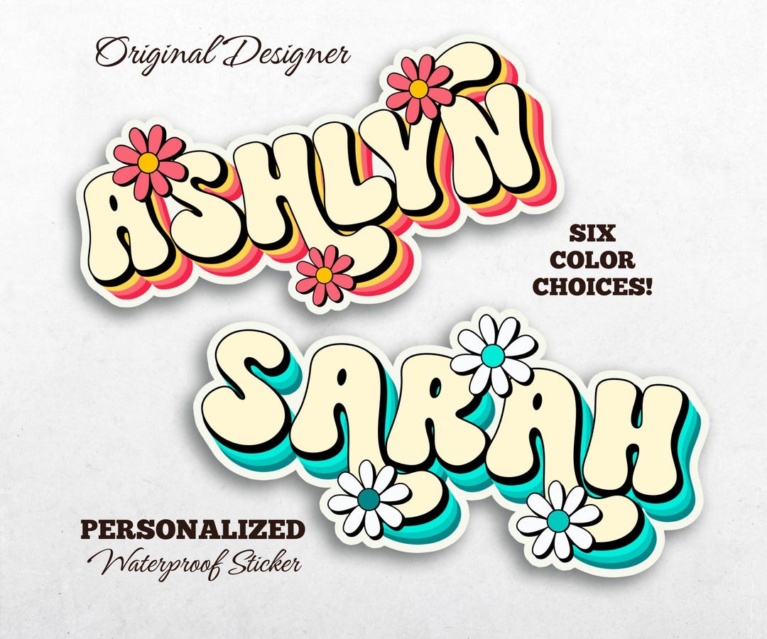 Custom 70s Groovy Name Sticker: Waterproof Flower Power Decal - Etsy