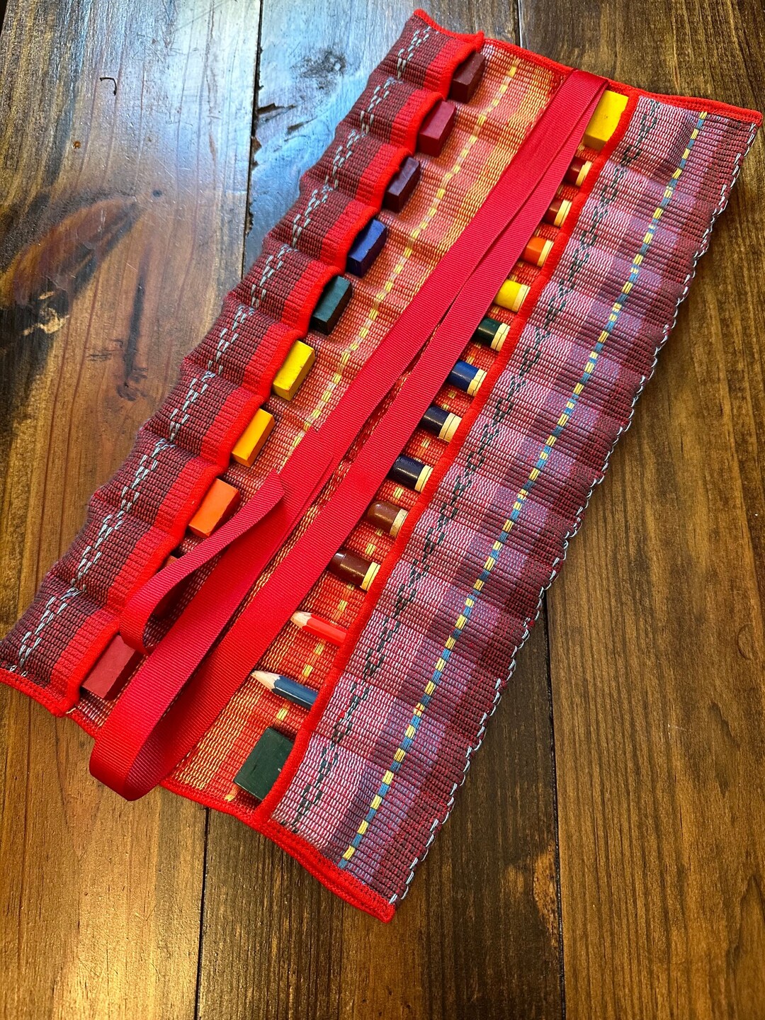 Multicolored Crayon Roll for Waldorf or Montessori, Handwoven Fabric ...