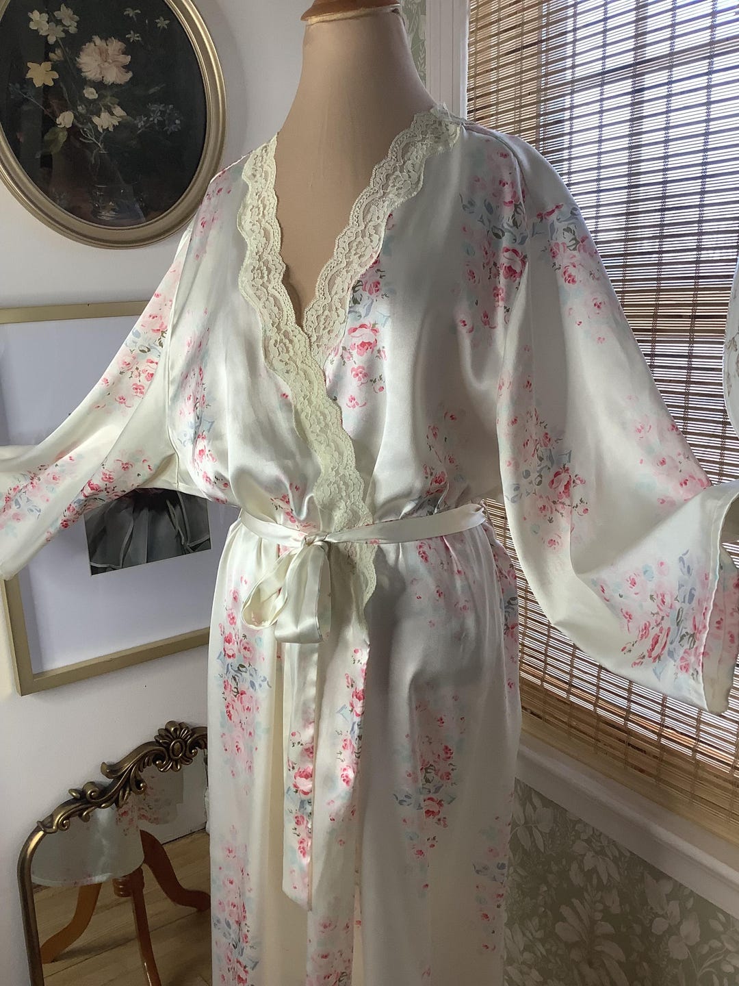 Victorias Secret Pink Rose Print Robe With Lace Trims, Extra Large - Etsy