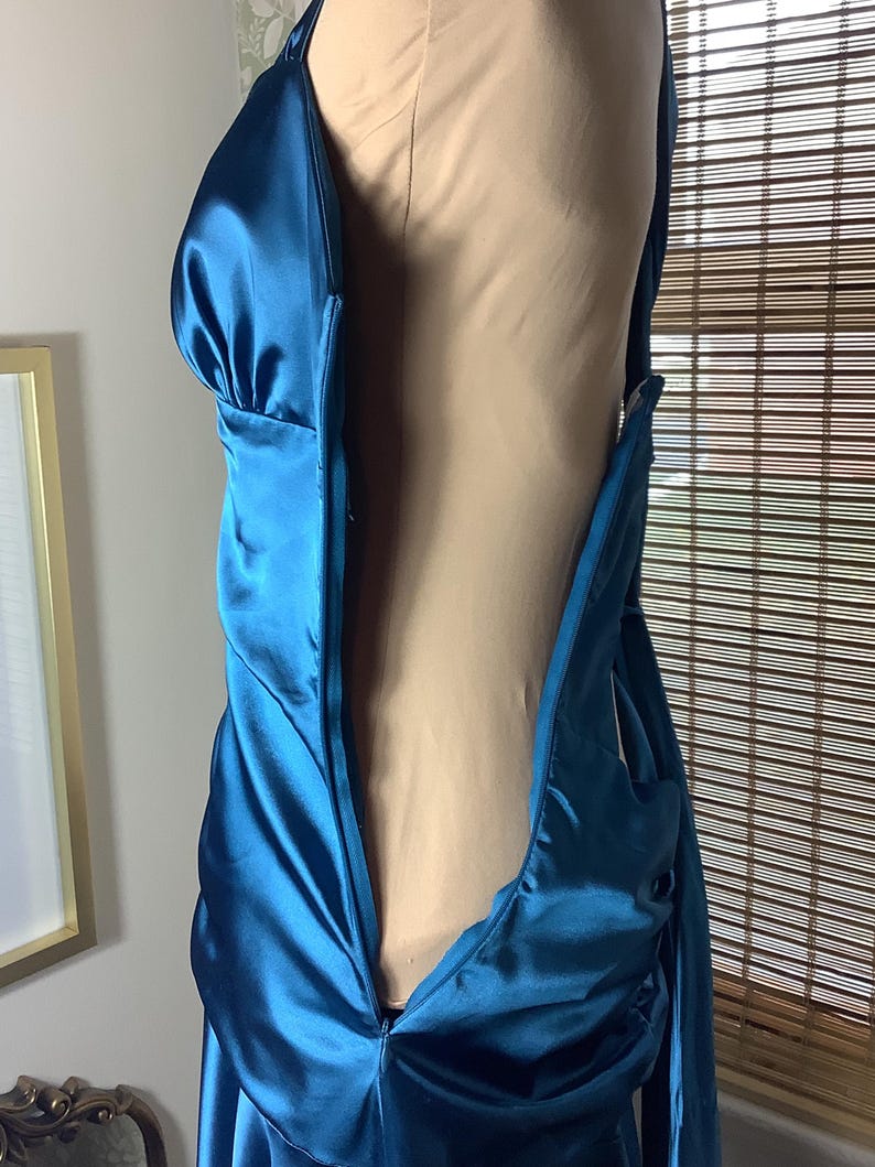 Vintage Late 80s-early 90s Sapphire Blue Satin Bombshell Gown Made in ...