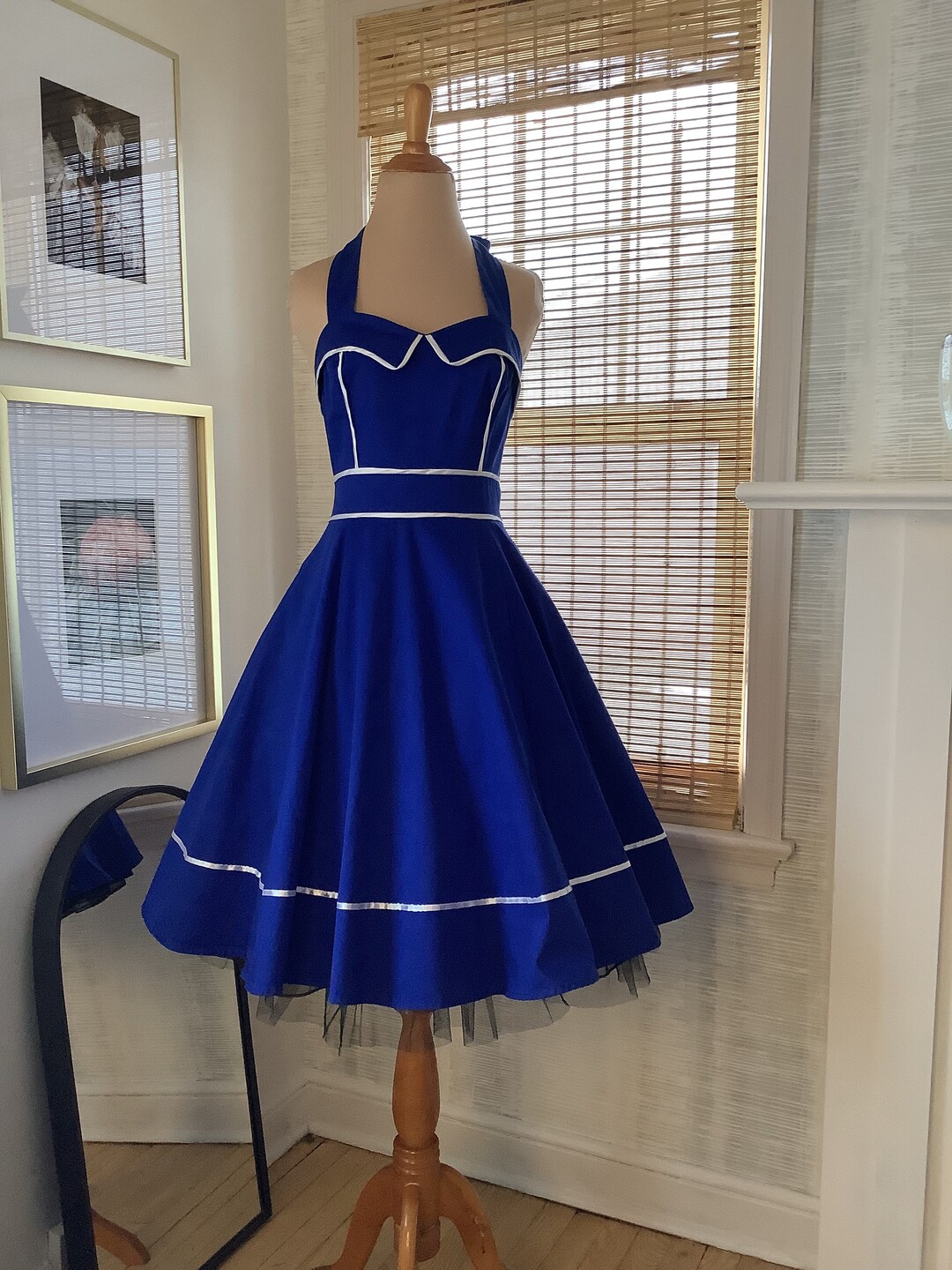 Retro Style Royal Blue Halter Sundress With Full Skirt, Medium - Etsy