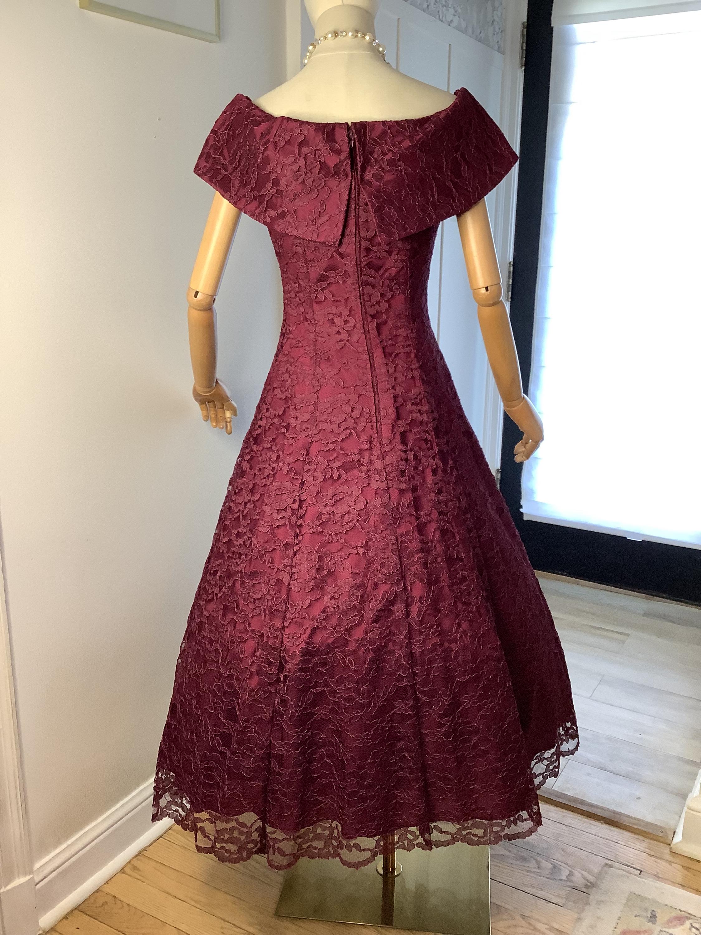 Vintage 80s Does 50s Wine Colored Lace Midi Dress by Cachet, Small ...