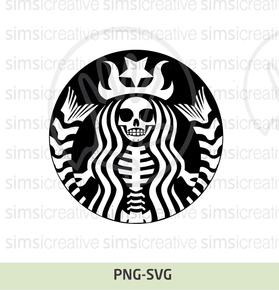Skeleton Siren PNG SVG, Starbucks Skeleton Svg, Mermaid Skeleton Svg ...