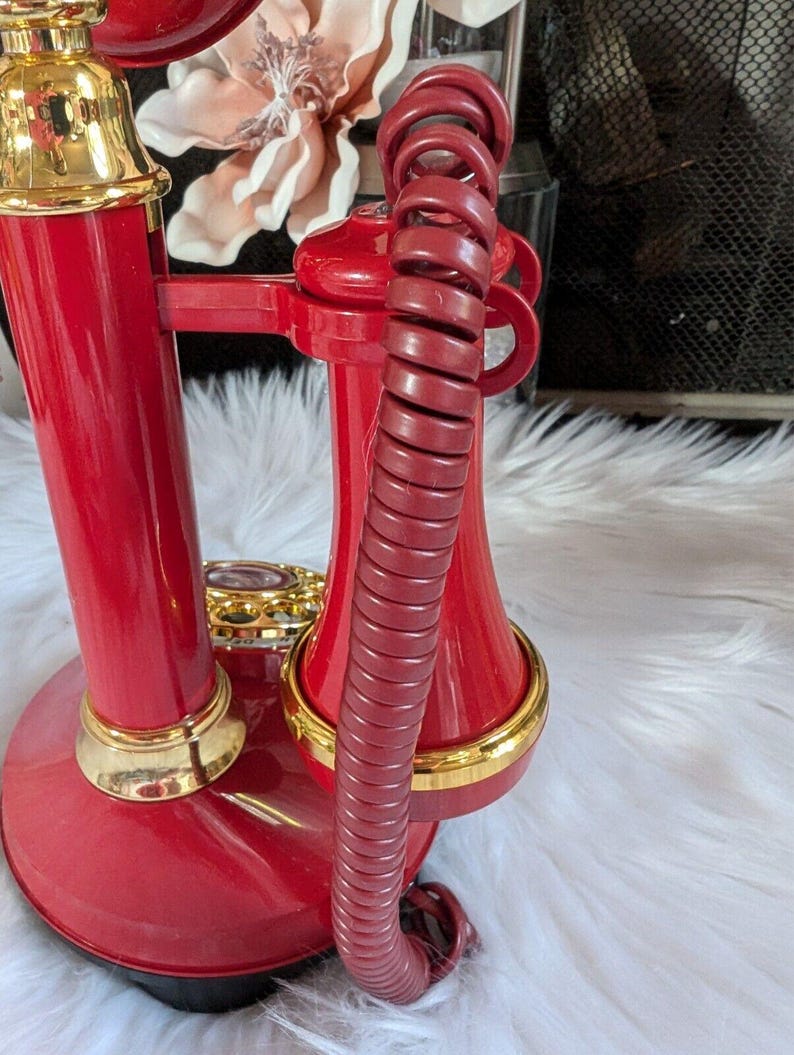 1970's Candlestick Telephone: Rotary Dial Reproduction Retro Phone, Bright Red - Etsy