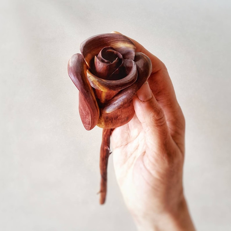 Hand Carved Wooden Rose 5 Year Anniversary Gift Wooden - Etsy