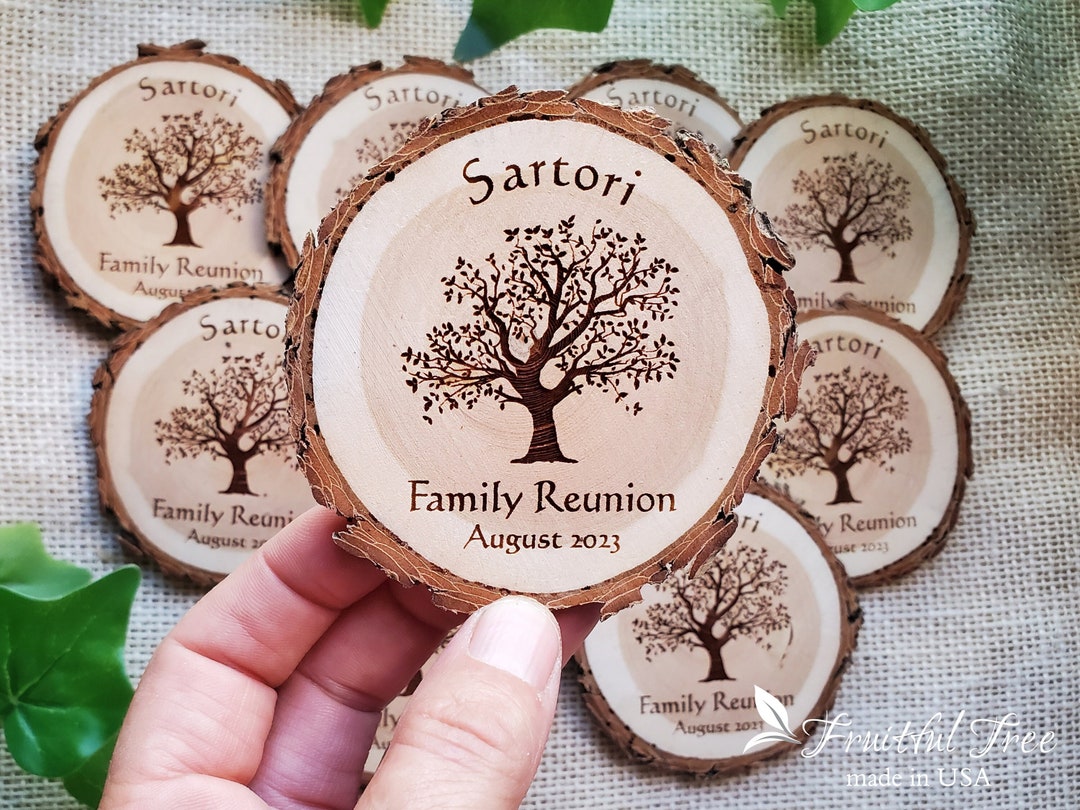 Bulk Family Tree Reunion Favors Engraved Wooden Magnets Rustic Log ...