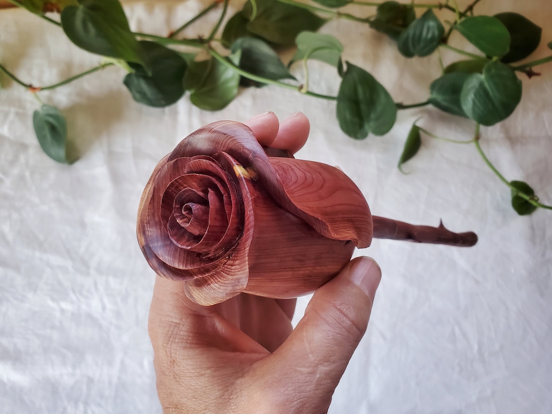 Hand Carved Wooden Rose 5 Year Anniversary Gift Wooden - Etsy