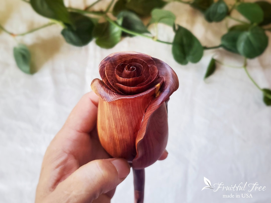 Handmade Wooden Detailed Rose With Petals Hand Carved Cedar Wood Flower ...