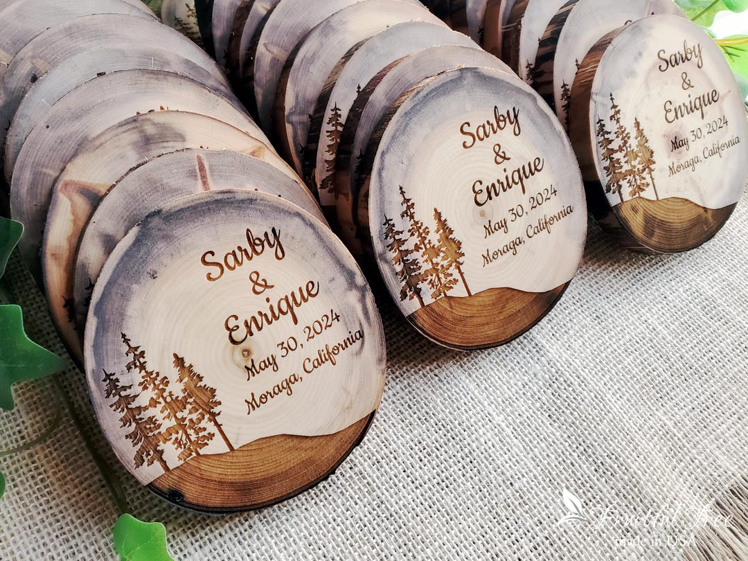 Forest Theme Wedding Favors Engraved Wooden Coasters Mountain With ...