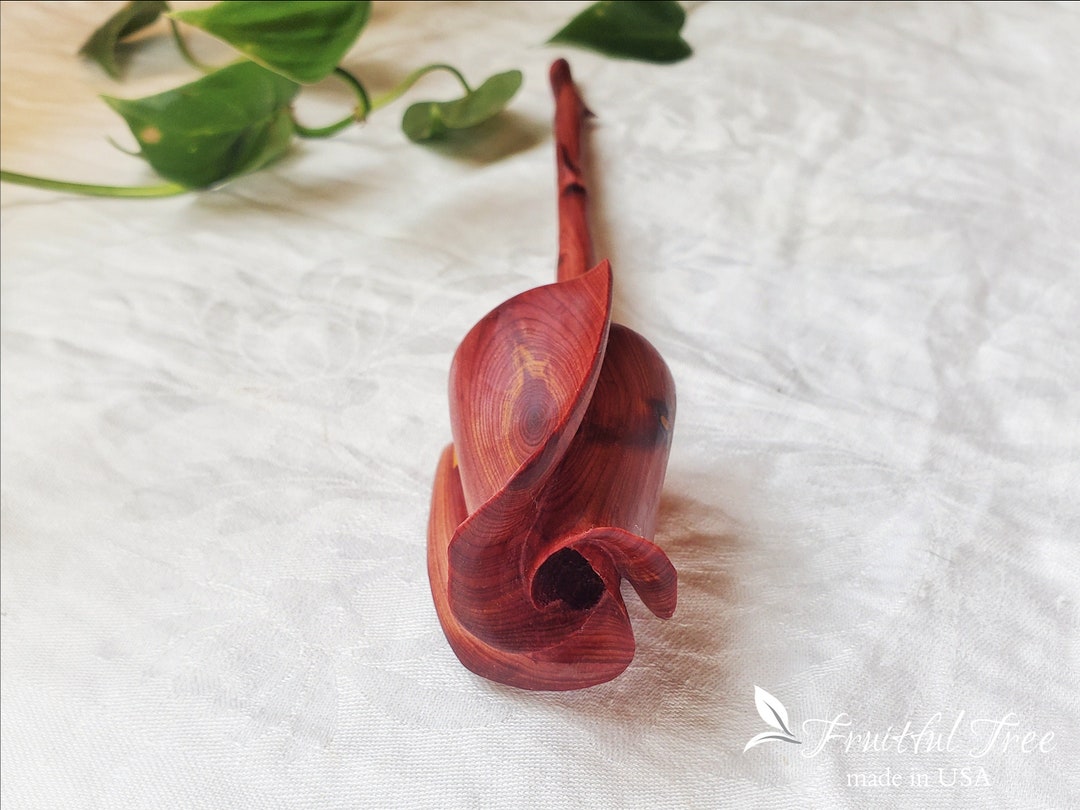 Red Wooden Rose Carving Handmade Rose Sculpture 5 Year Anniversary Gift ...