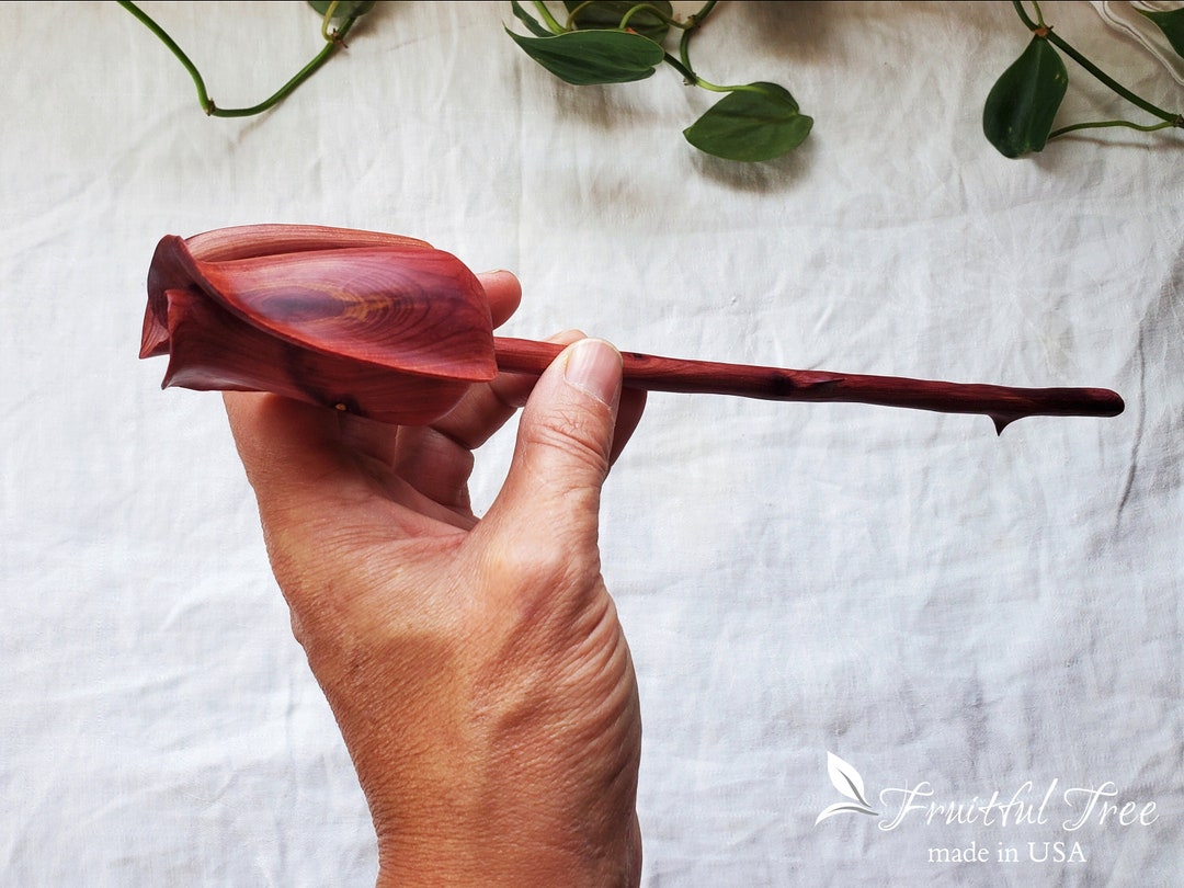 Hand Carved Wooden Rose Sculpture Natural Red Heart Cedar Wood Engraved ...