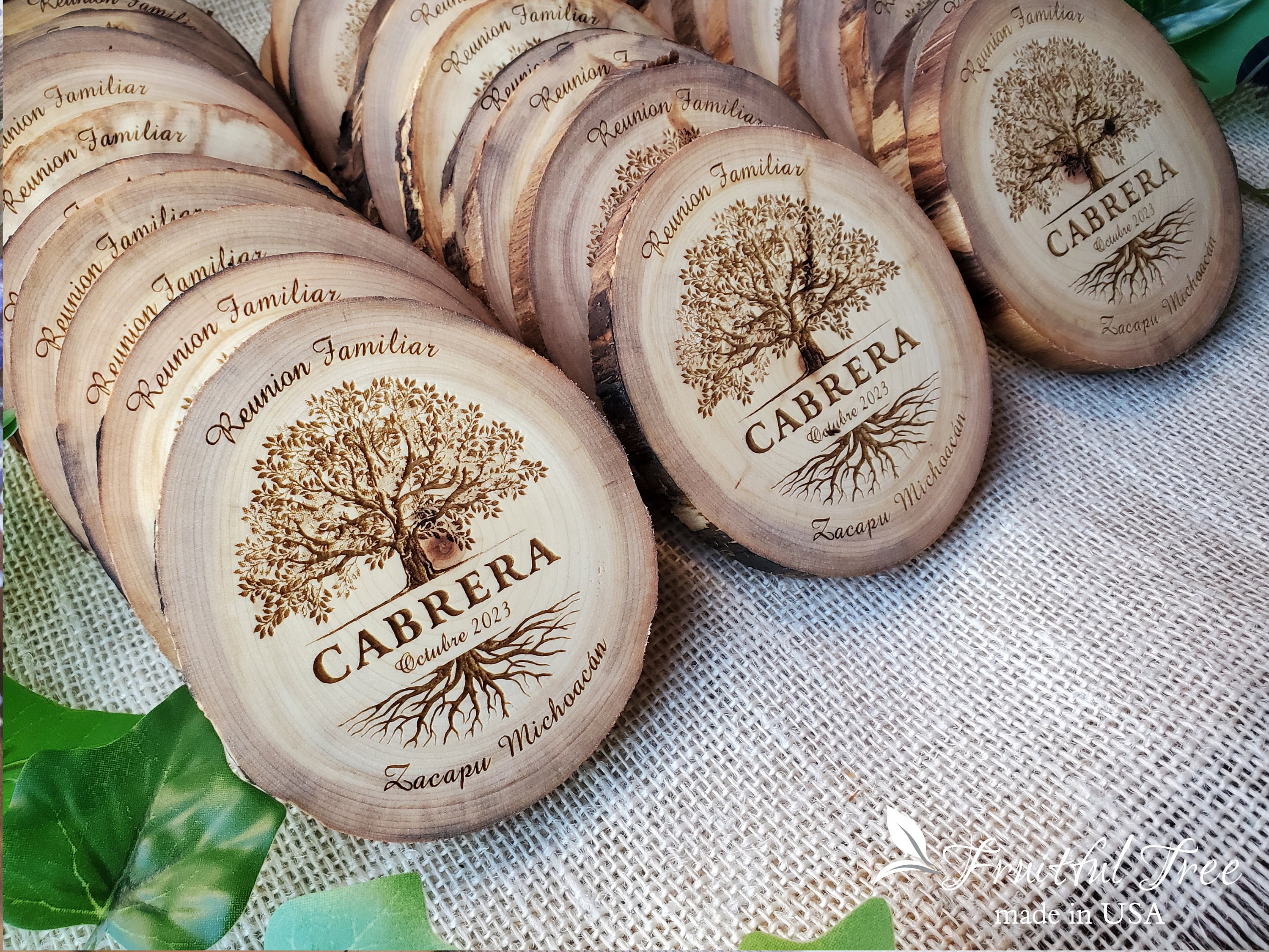 Family Tree Wooden Coasters Family Gathering Mementos Natural Family ...