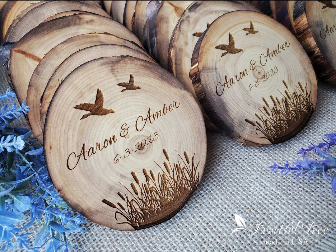Hunting Theme Coasters Bulk Wedding Favors Personalized Engraved Wooden ...