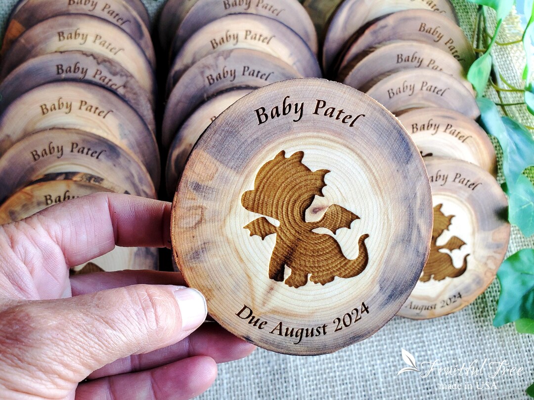 Dragon Baby Shower Coasters Gift for Guests Bulk Personalized Wooden ...