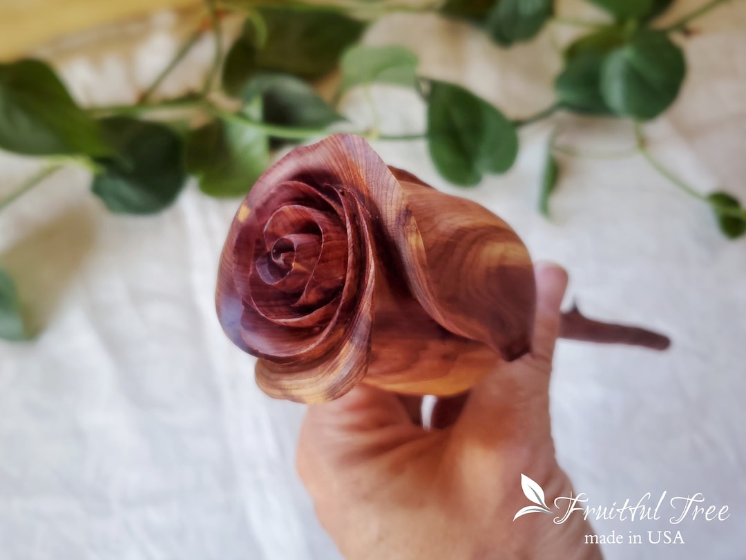 Hand Carved Wooden Rose 5 Year Anniversary Gift Wood Flower Sculpture ...