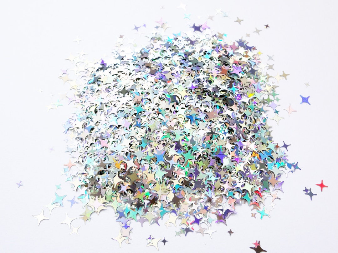 Holographic Silver Four Point Stars Shape Glitter 2mm 4mm and 5mm Mix ...