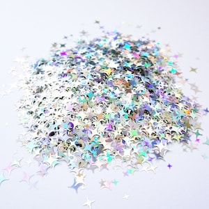 Holographic Silver Four Point Stars Shape Glitter 2mm 4mm and 5mm Mix ...