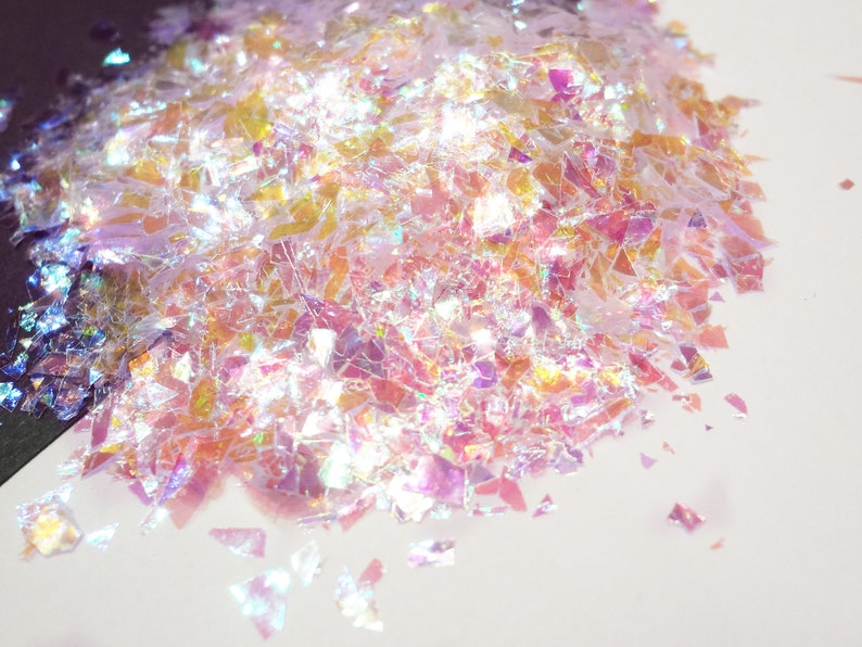 Iridescent Flakes, Clear Pink Tint Mylar Flakes, Cellophane Shards ...