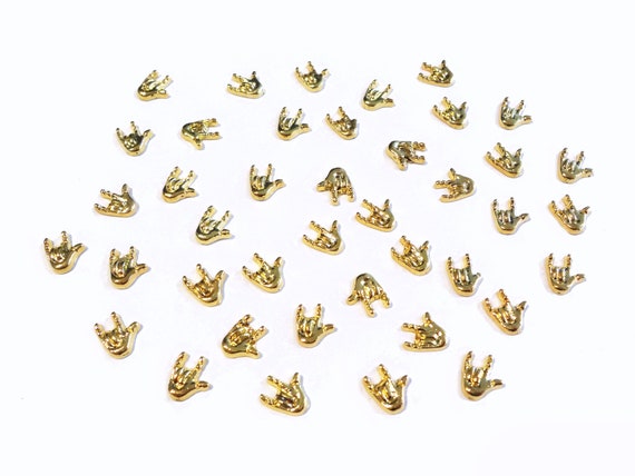 I Love You Sign Language Hand Gold 3D Nail Decoration Parts | Etsy