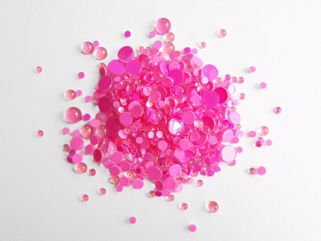 Iridescent Hot Pink Glass Bubble Effect Flatbacks, 1mm to 5mm Mixed ...