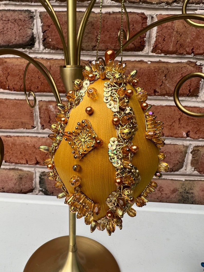 Extra Large Push Pin Christmas Handmade Vintage Ornament Silk Amber and ...