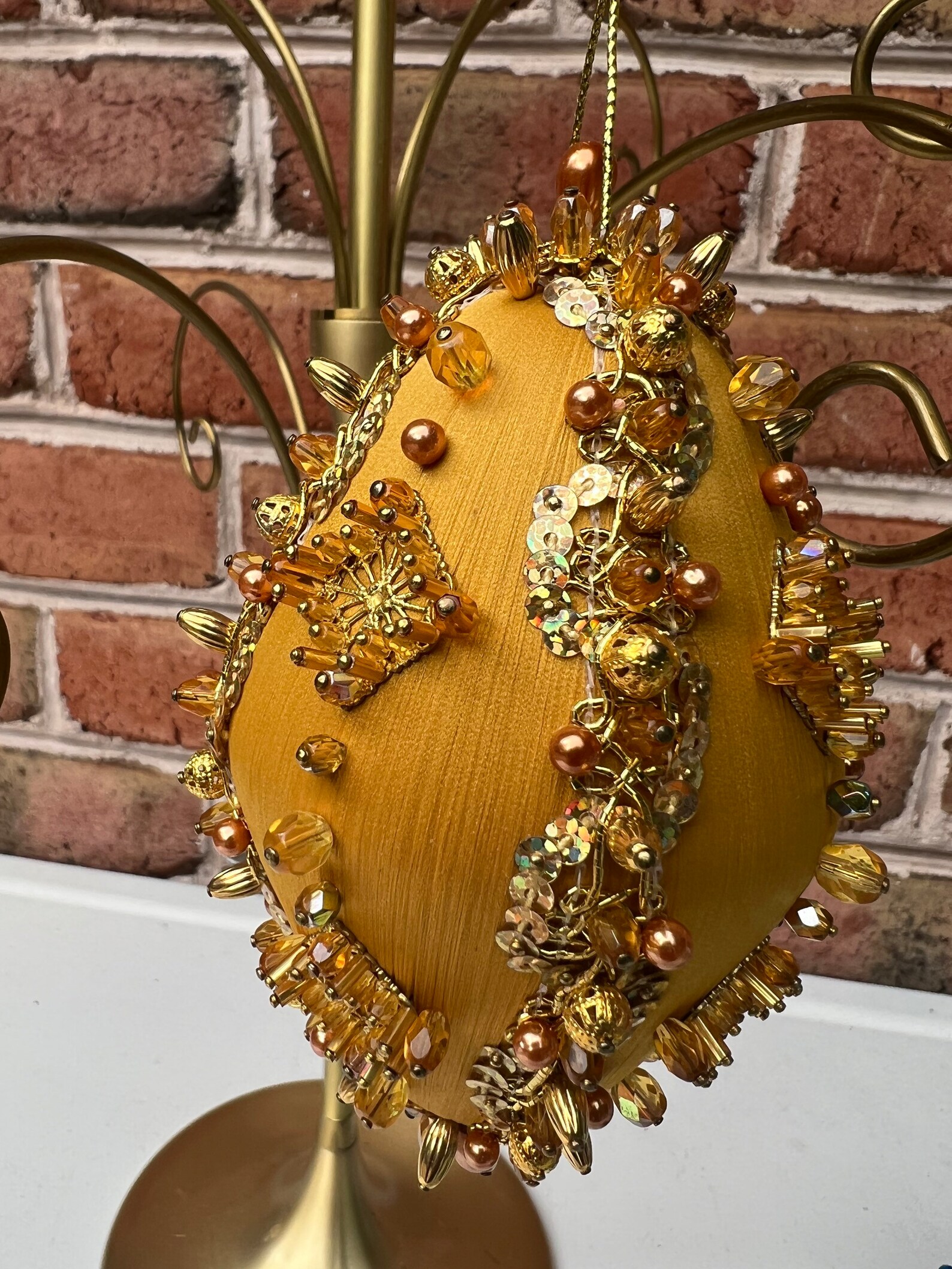 Extra Large Push Pin Christmas Handmade Vintage Ornament Silk Amber and ...