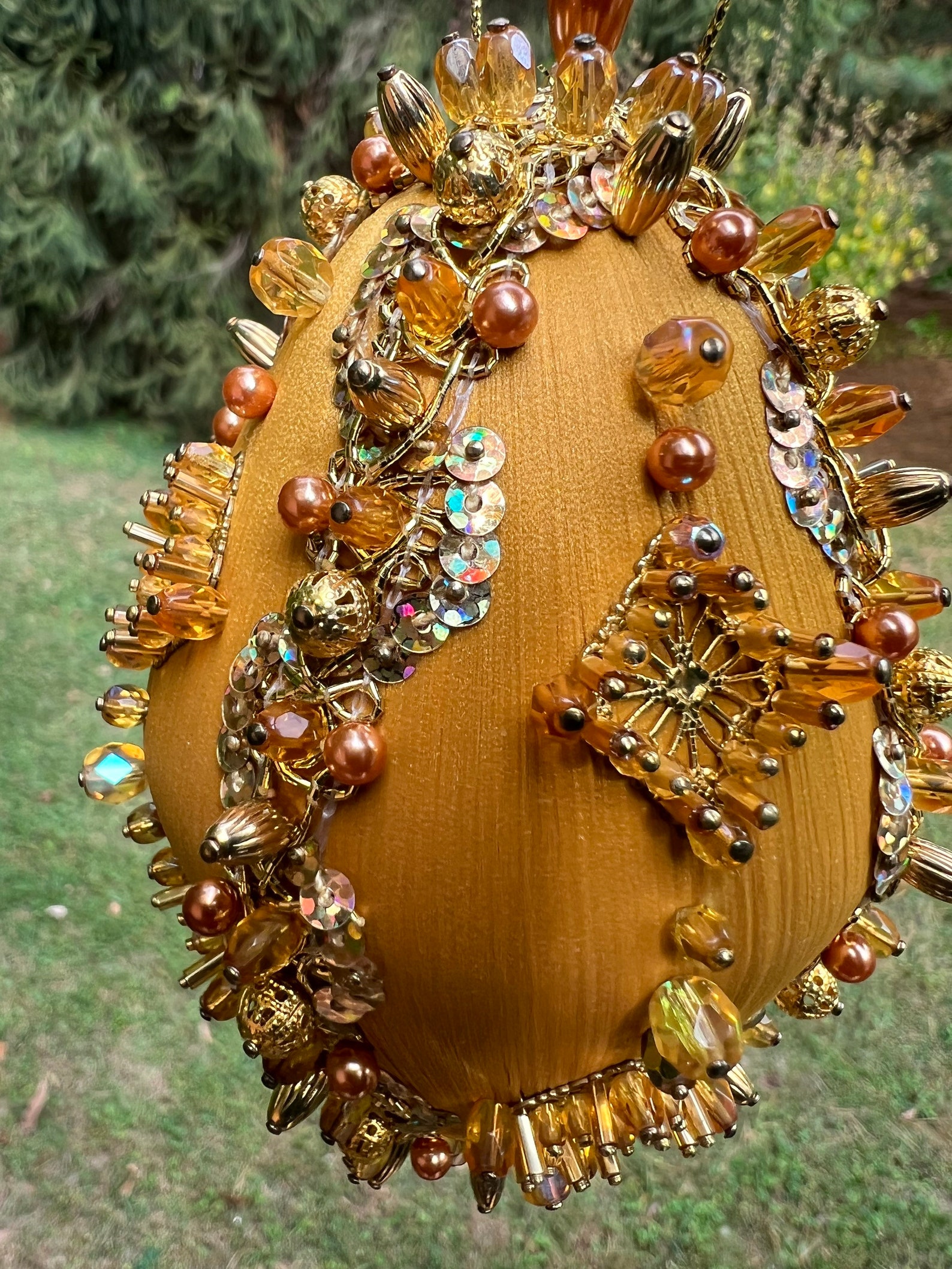 Extra Large Push Pin Christmas Handmade Vintage Ornament Silk Amber and ...