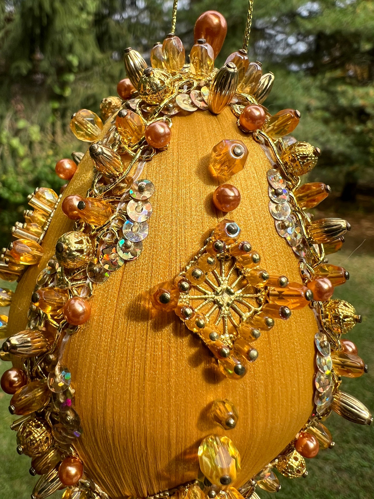 Extra Large Push Pin Christmas Handmade Vintage Ornament Silk Amber and ...