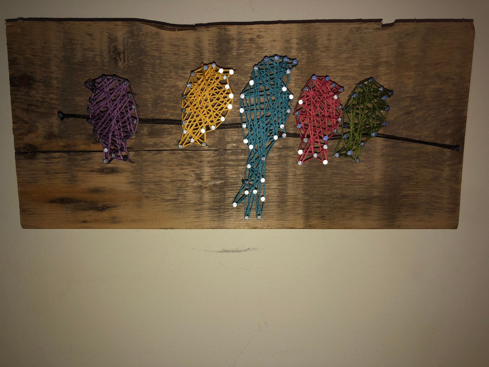 Birds on a Wire String Art 5 Birds on Barn Wood - Etsy