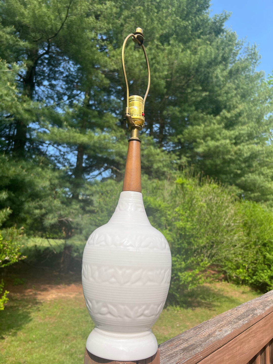 MCM Mid Century Modern White Ceramic Glazed Walnut Neck Lamp - Etsy