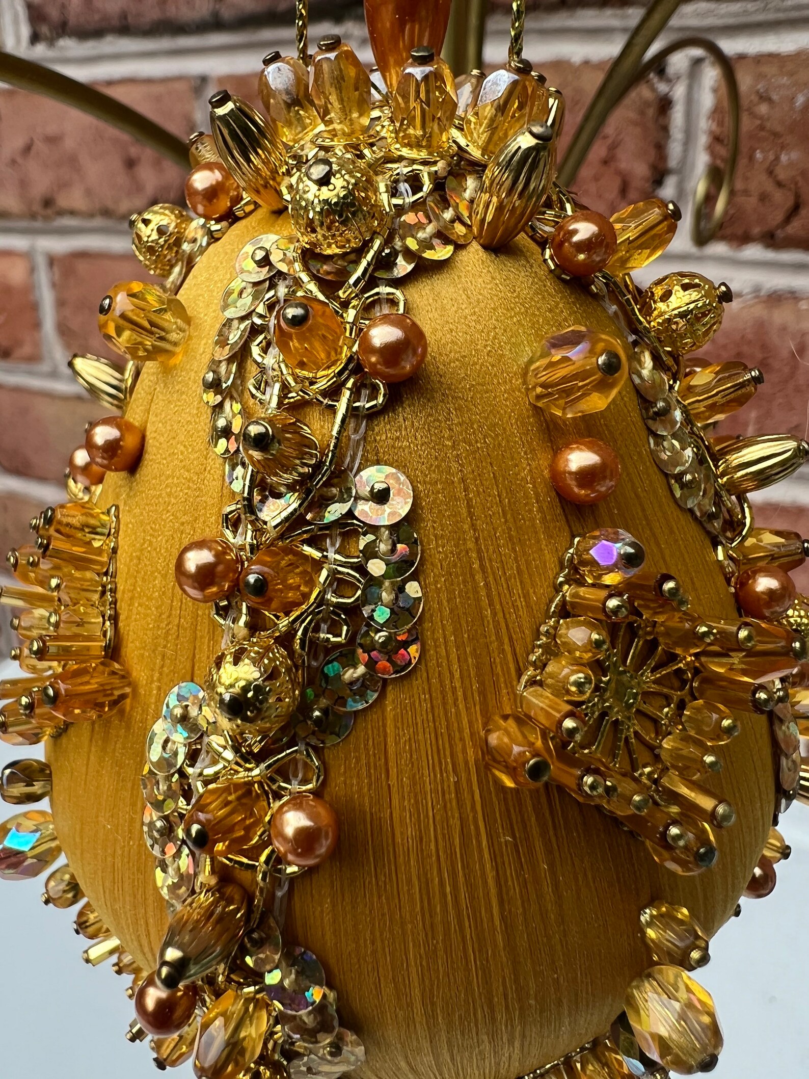 Extra Large Push Pin Christmas Handmade Vintage Ornament Silk Amber and ...