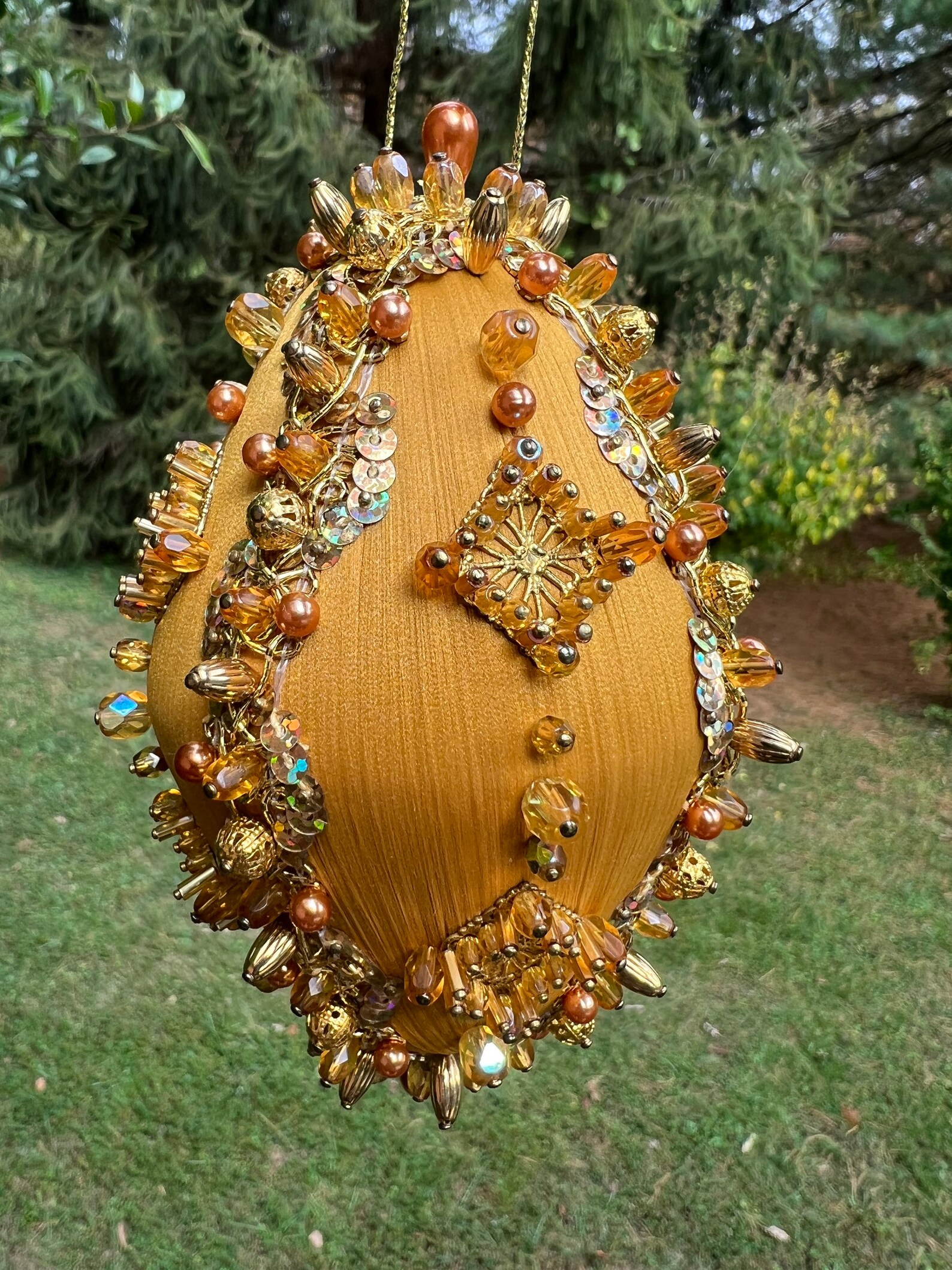 Extra Large Push Pin Christmas Handmade Vintage Ornament Silk Amber and ...