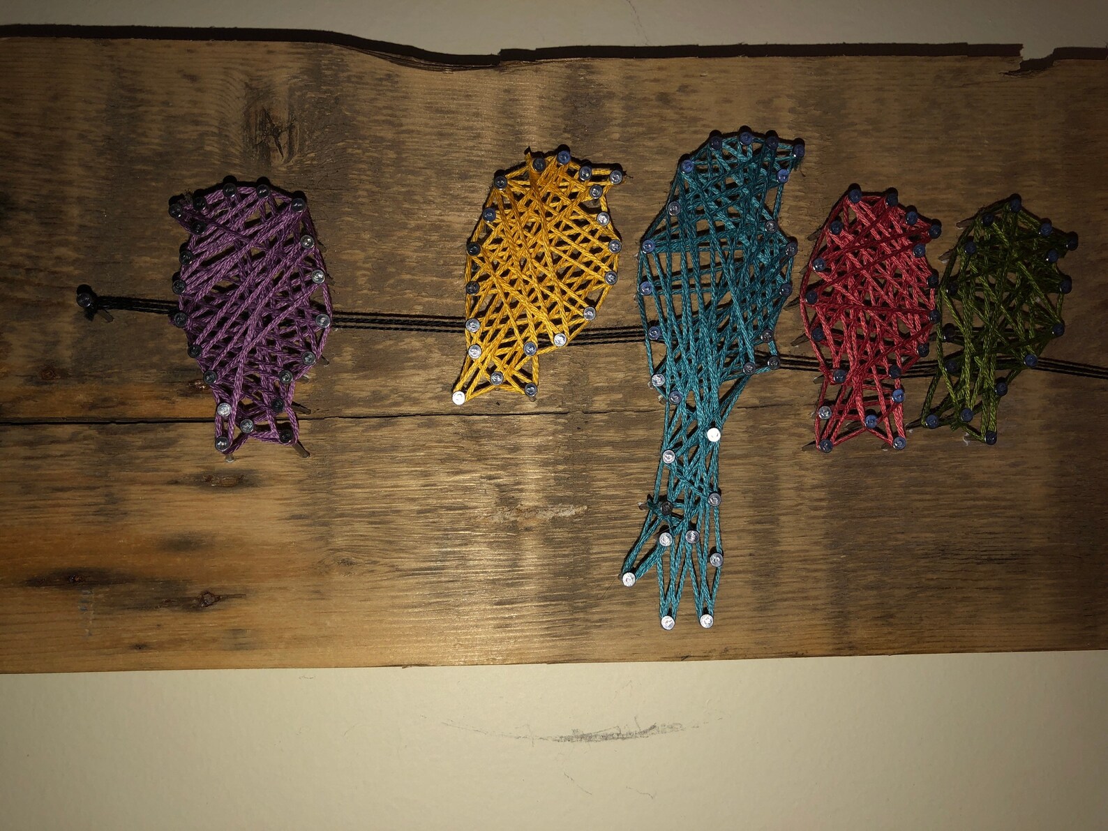 Birds on a Wire String Art 5 Birds on Barn Wood - Etsy