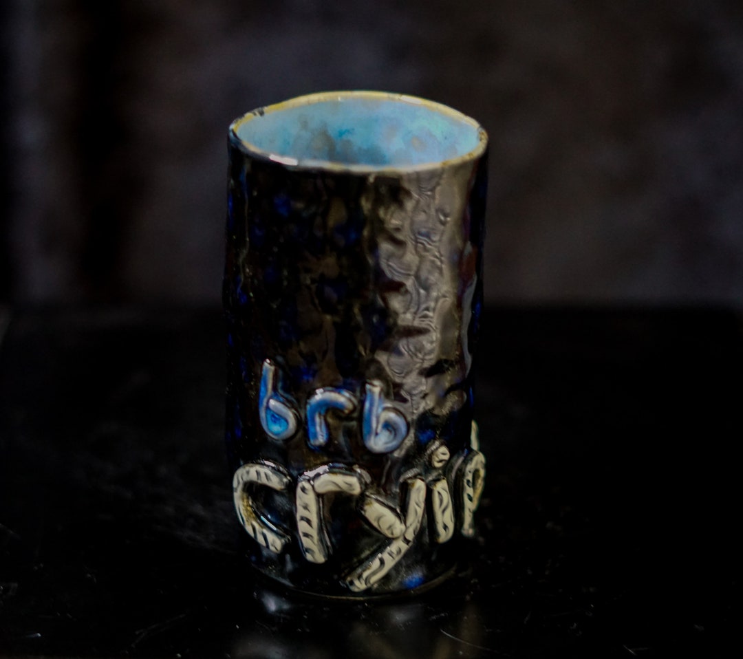 Ceramic Crying Hand Built Pinch Pot Sgraffito Black and Blue Pottery ...