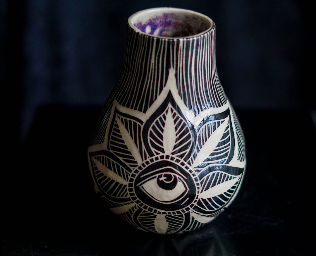 Hand Carved Ceramic Vase: Sgraffito Evil Eye Pottery Pottery - Etsy