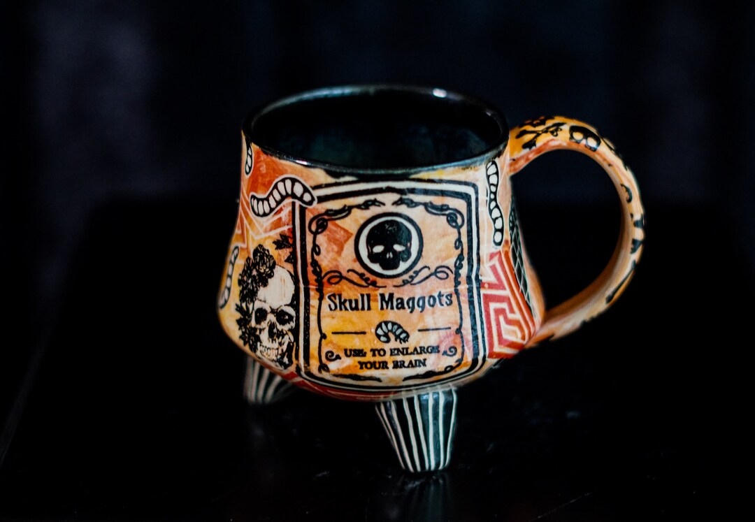 Ceramic Cauldron Mug Handmade Skull Maggots Halloween - Etsy