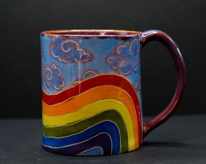 Ceramic Purple and Rainbow Pottery Mug With Handle Lavender Clouds ...